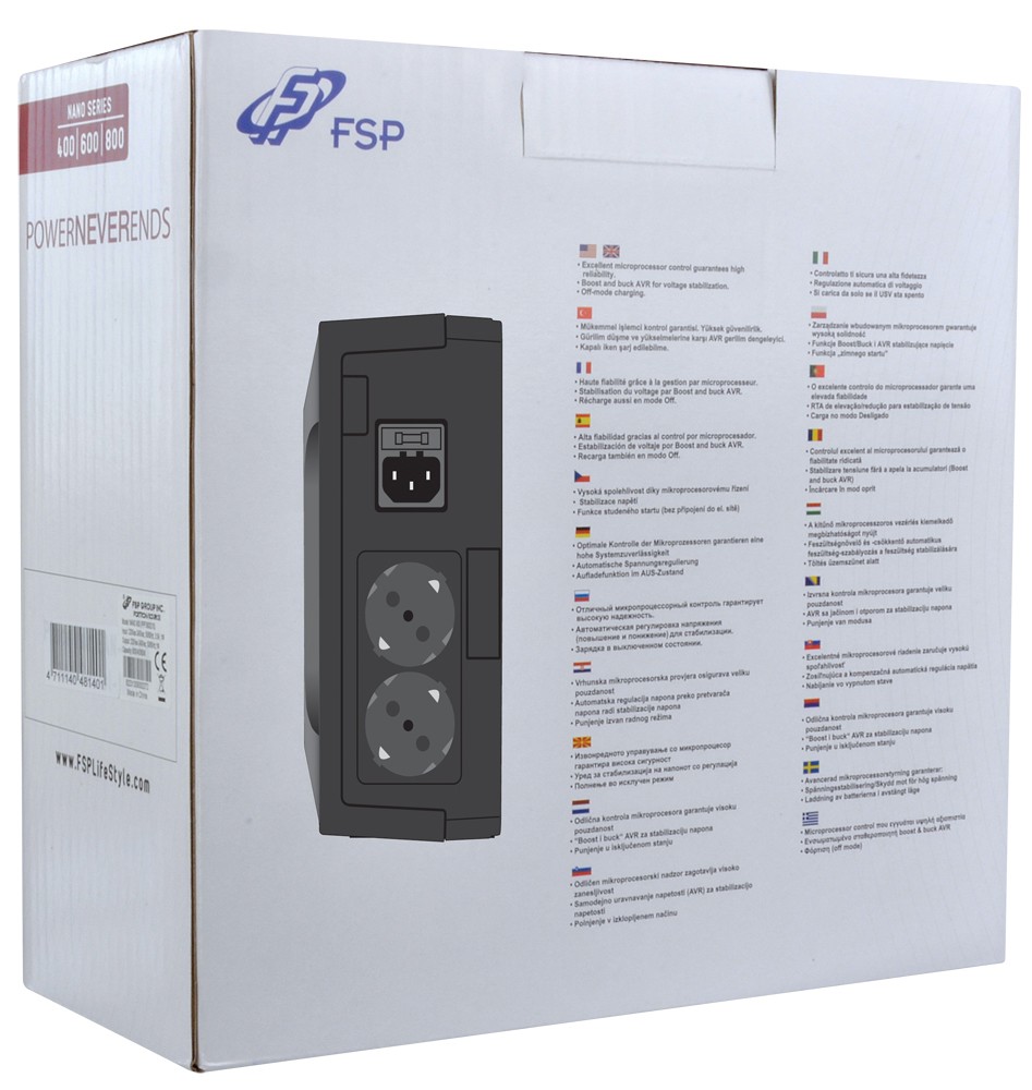 Sotel | FSP Nano 800 uninterruptible power supply (UPS) Standby (Offline) 0.8 kVA 480 W 2 AC ...