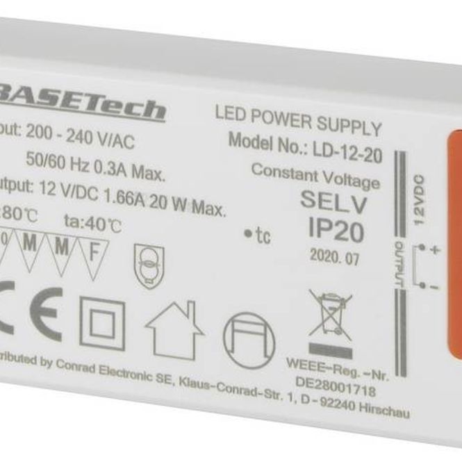 Sotel | Basetech LD-12-20 LED-Trafo Konstantspannung 20W 1.66A ...